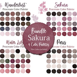 Sakura Color Palette Bundle Pink Colors Procreate Purple Palette Dark ...