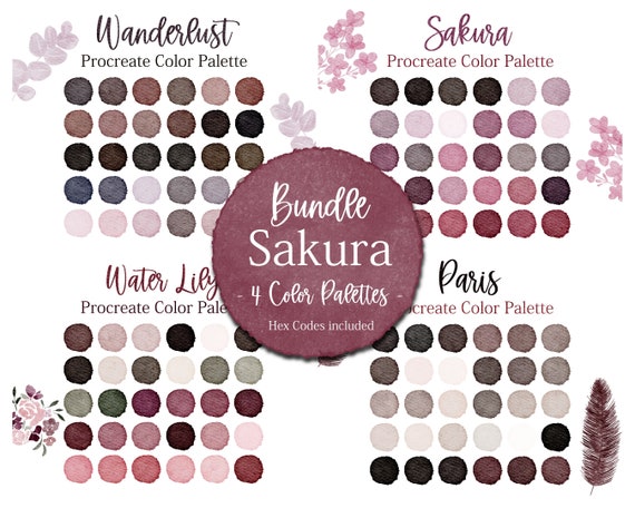 Sakura Color Palette Bundle Pink Colors Procreate Purple - Etsy