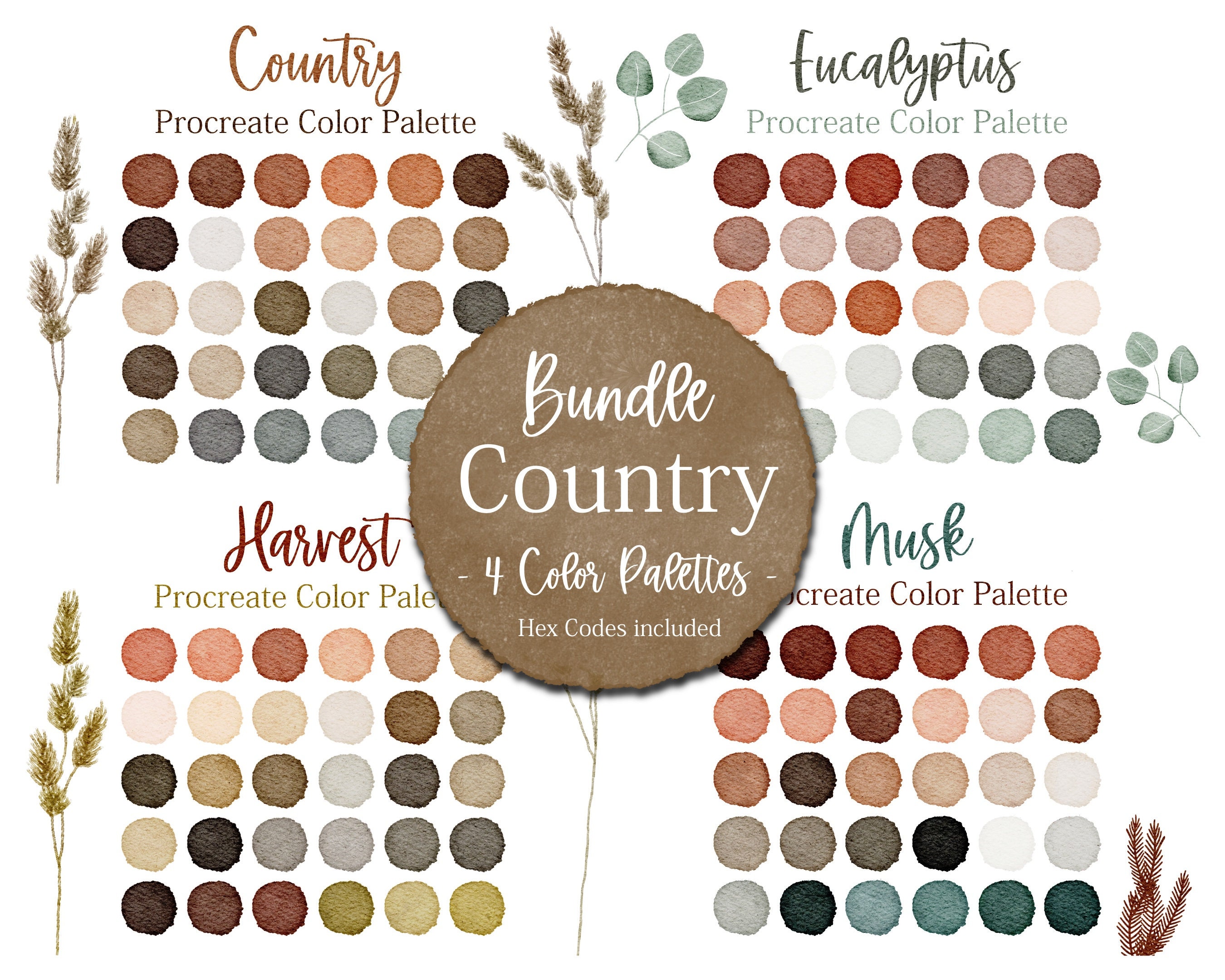 Brown Procreate Palette Bundle Green Country Tones Palette Earth Colors ...