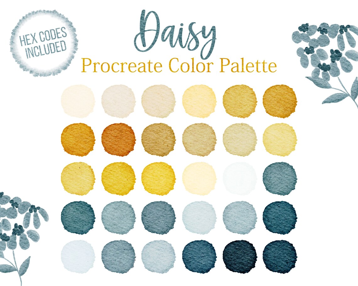 Daisy Palette Procreate Yellow Tones Palette Blue Colour Watercolor ...