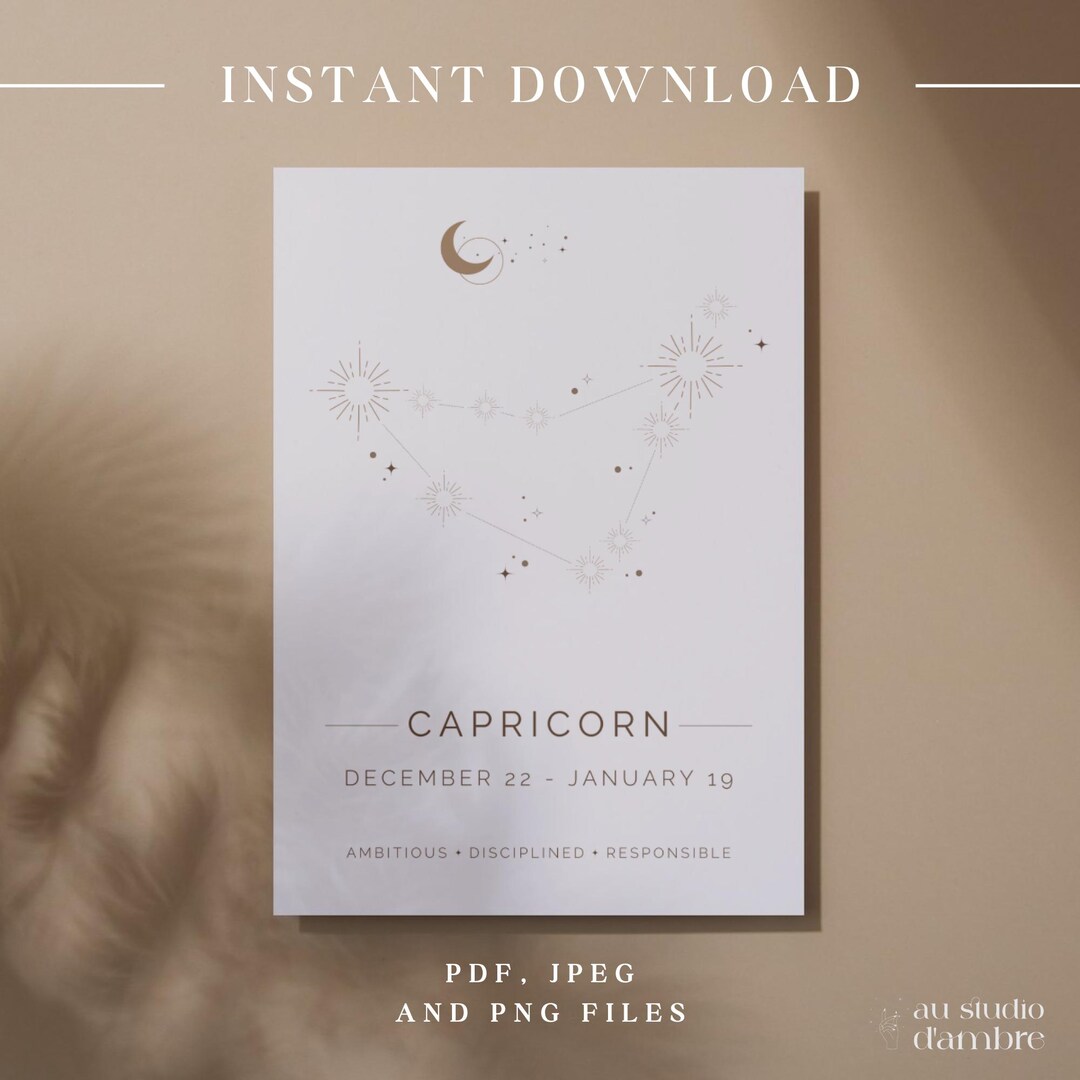 Minimalist Capricorn Constellation Poster | A4 Digital Download ...