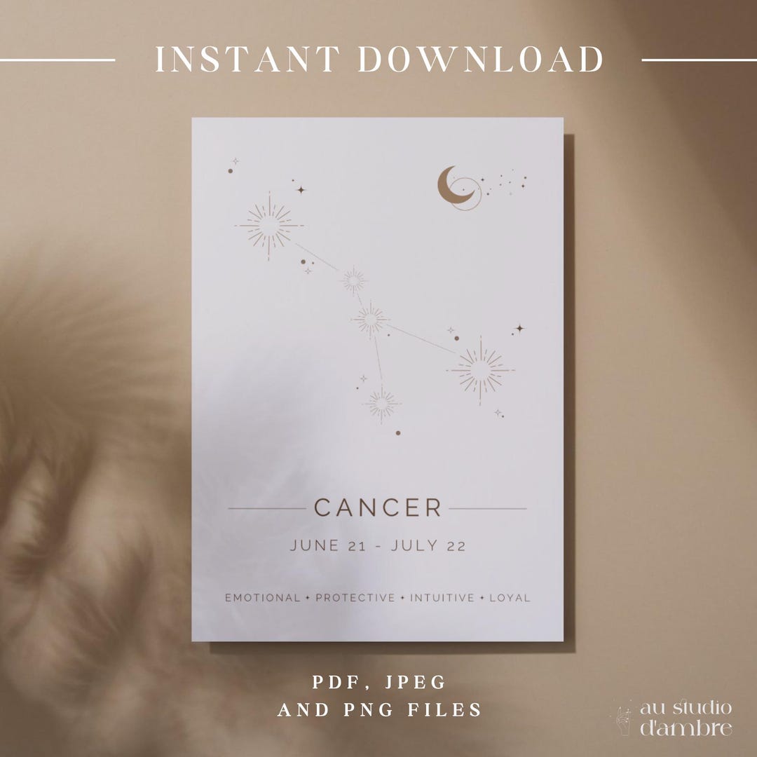Minimalist Cancer Constellation Poster A4 Digital Download Elegant ...