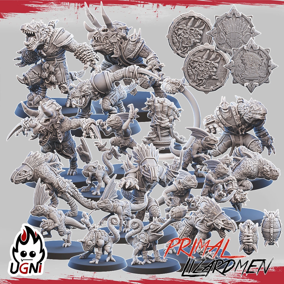 Primal Lizardmen by Ugni Miniatures, Perfect for 28mm/32mm Fantasy ...