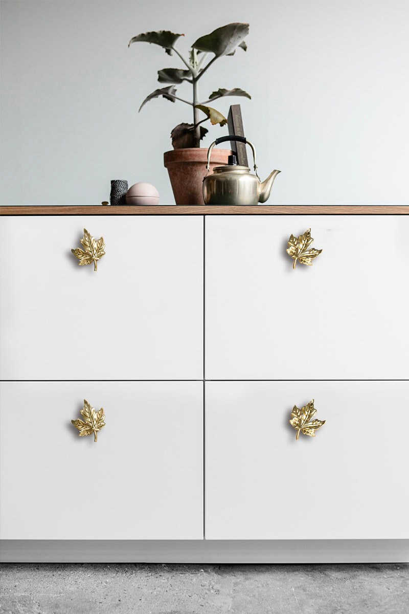 Solid Brass Maple Leaf Handles Cabinet Knobs Drawer Pulls - Etsy