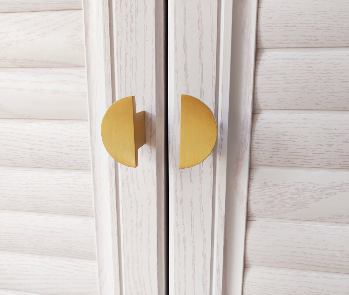 Matte Golden Knobssolid Brass Semicircle Pullshalf Moon - Etsy