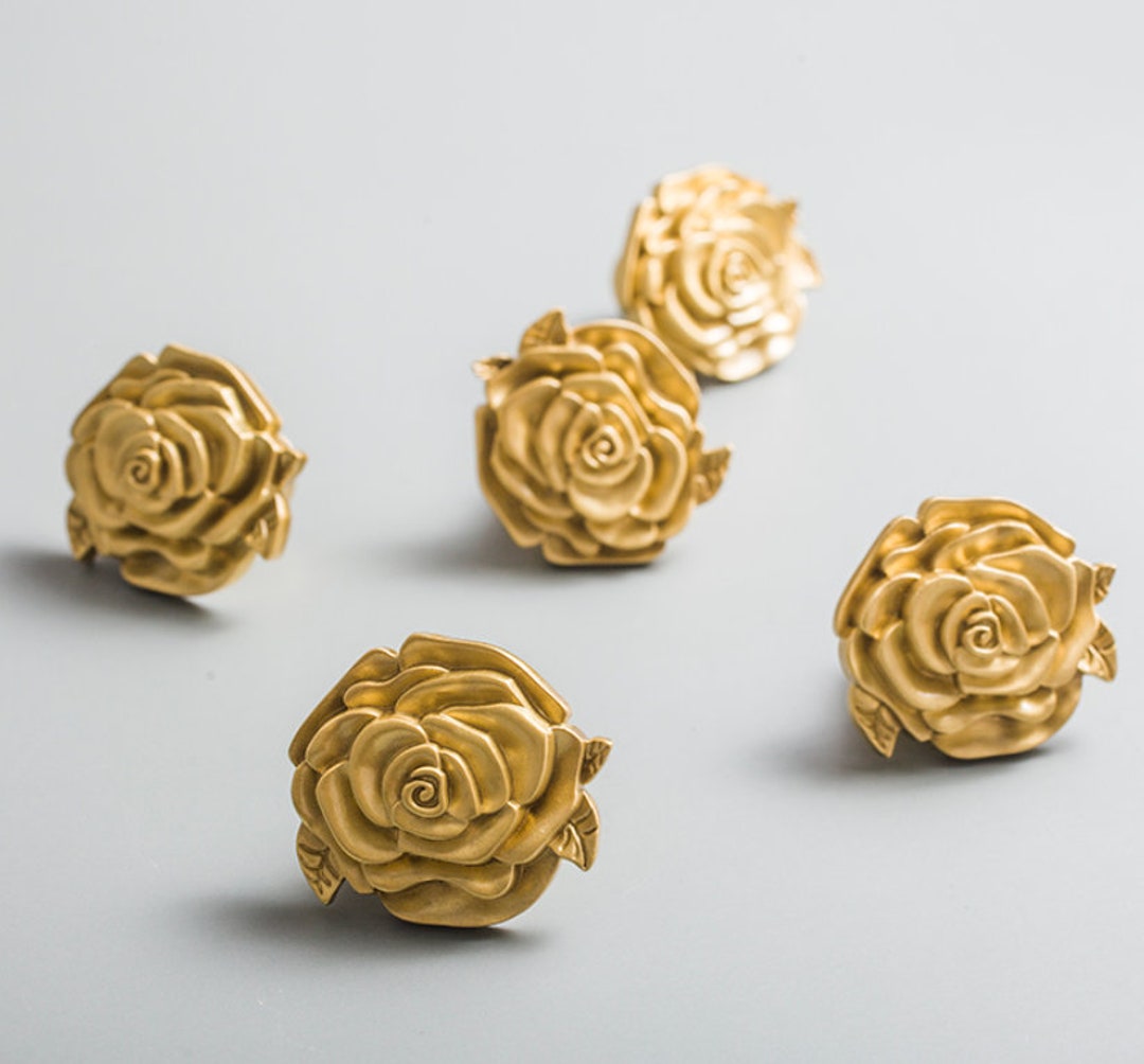 Rose Shape Solid Brass Cabinet Knobs, Kitchen Pulls, Drawer Pulls ...