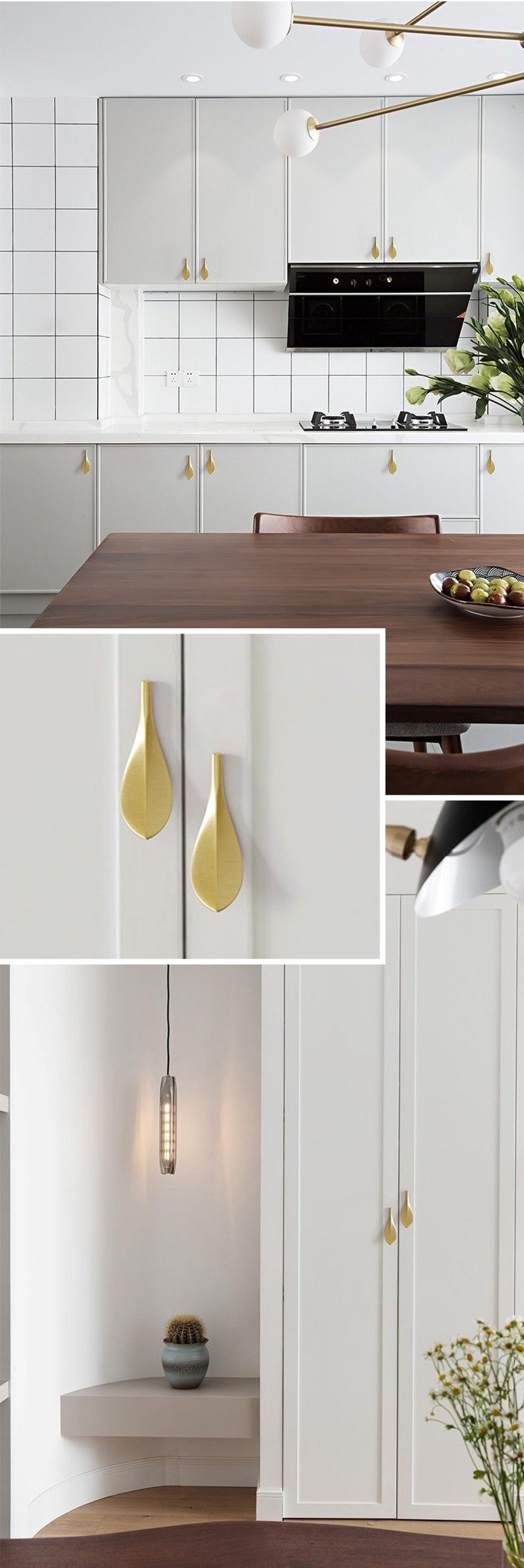 Leaves Solid Brass Cabinet Knob Leaf Pulls Kitchen Knobs | Etsy