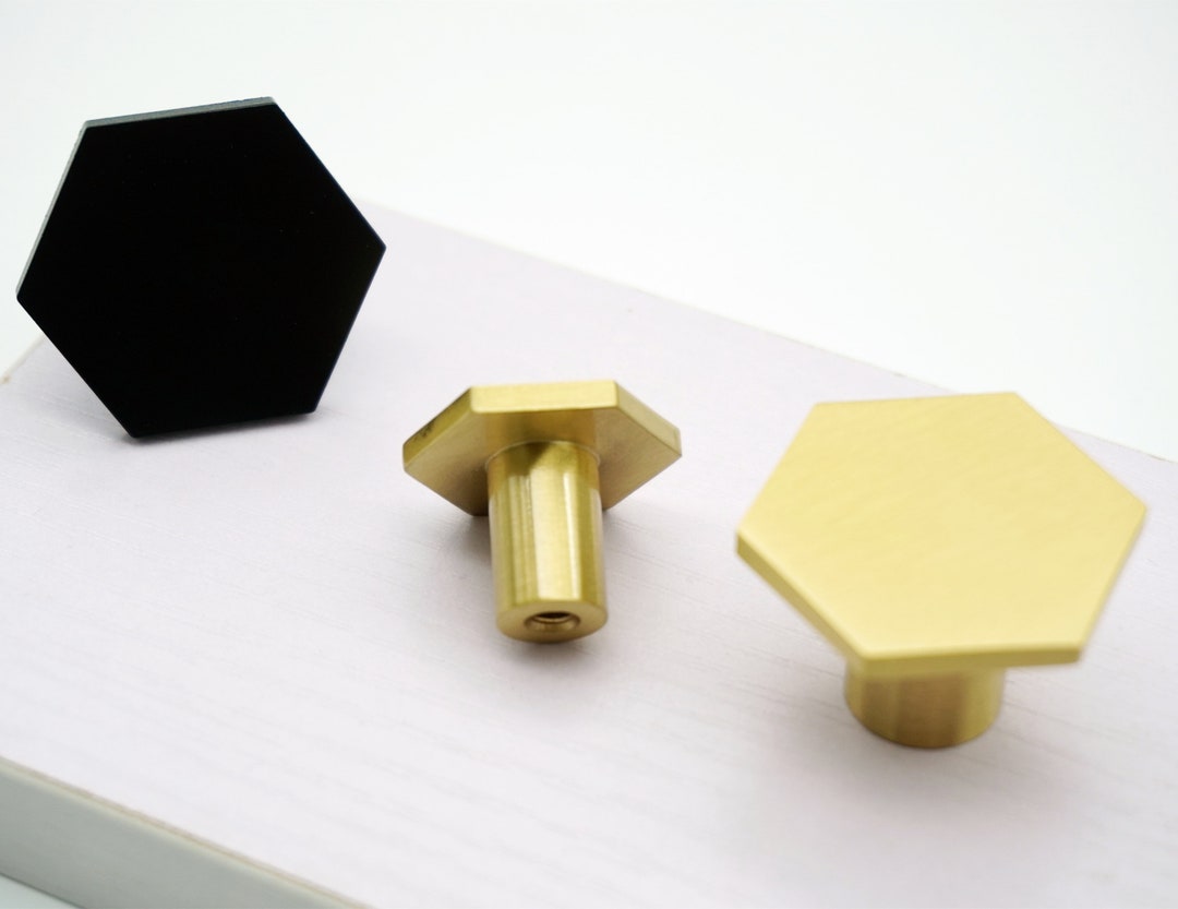 Solid Brass Hexagon Cabinet Knobs, Kitchen Knobs, Gold Drawer Knobs,replacement Door Handles ...