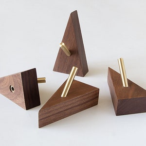 Triangle Wood Hooks, Solid Brass Hooks,solid Wood Hooks, Coat Hooks ...