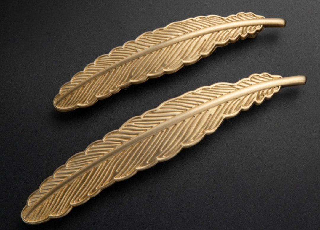 Feather Pulls, Brass Feather Cabinet Handles,solid Brass Vintage Pulls ...