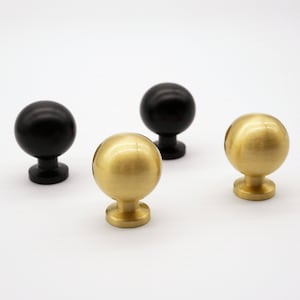 Black Ball, Spherical, Round Solid Brass Cabinet Knobs, Matte Black ...