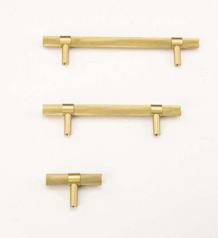 Solid Satin Brass Texture Drawer Pulls Knurled T Bar Solid | Etsy