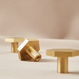 Solid Brass Hexagon Cabinet Knobs, Kitchen Knobs, Gold Drawer Knobs,replacement Door Handles ...