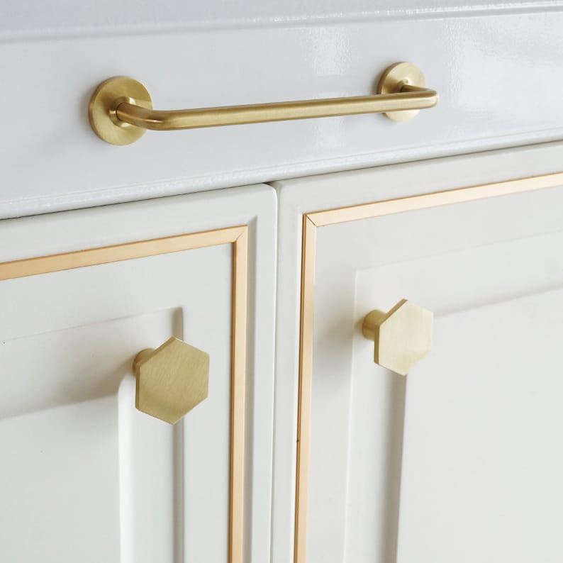 Solid Brass Hexagon Cabinet Knobs Kitchen Knobs Gold Drawer | Etsy