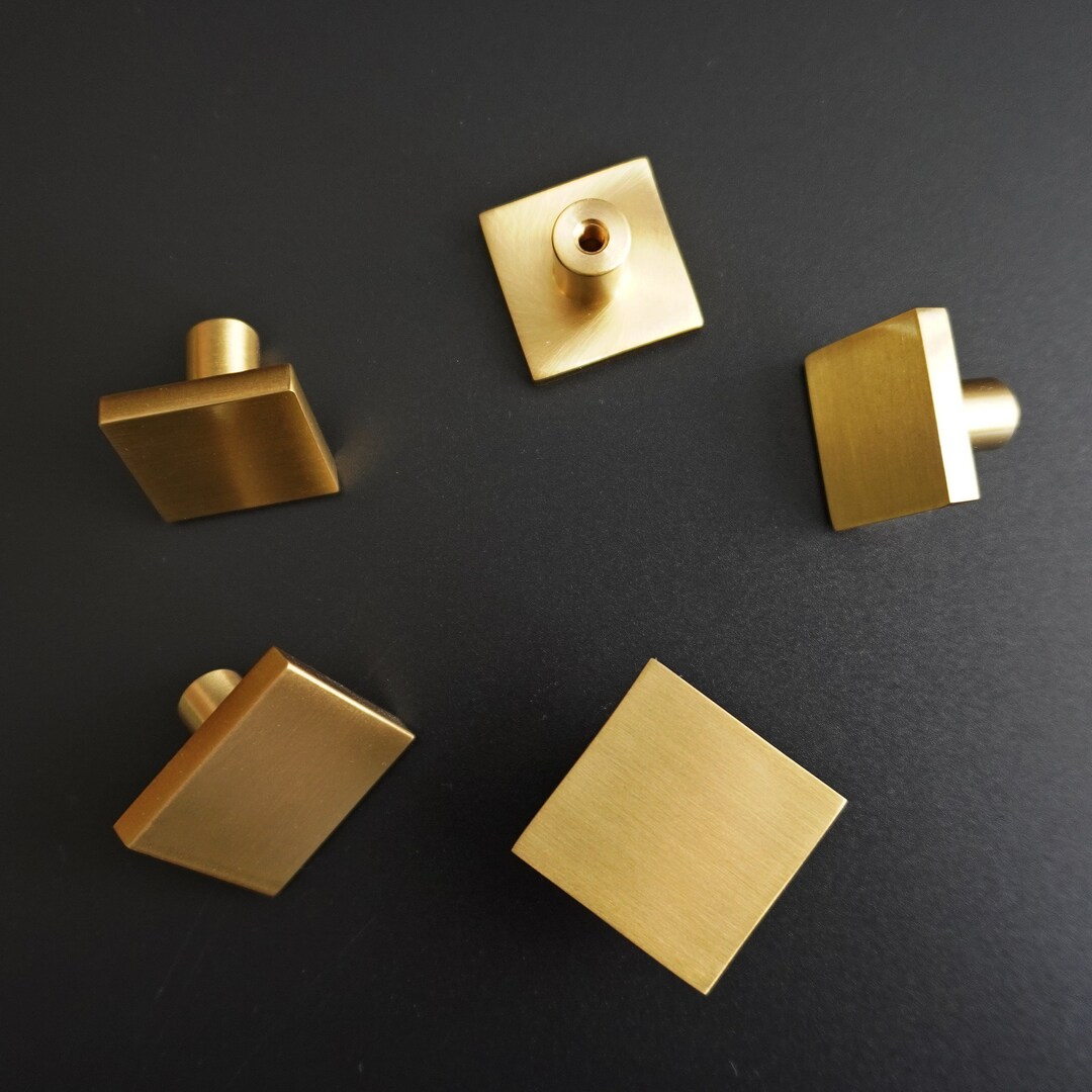 Square Solid Brass Cabinet Knobs, Drawer Pulls, Minimalist Square Knobs ...