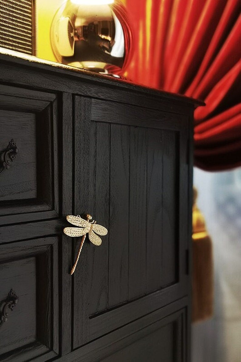 Solid Brass Dragonfly Cabinet Knobs Retro Dragonfly Pull - Etsy