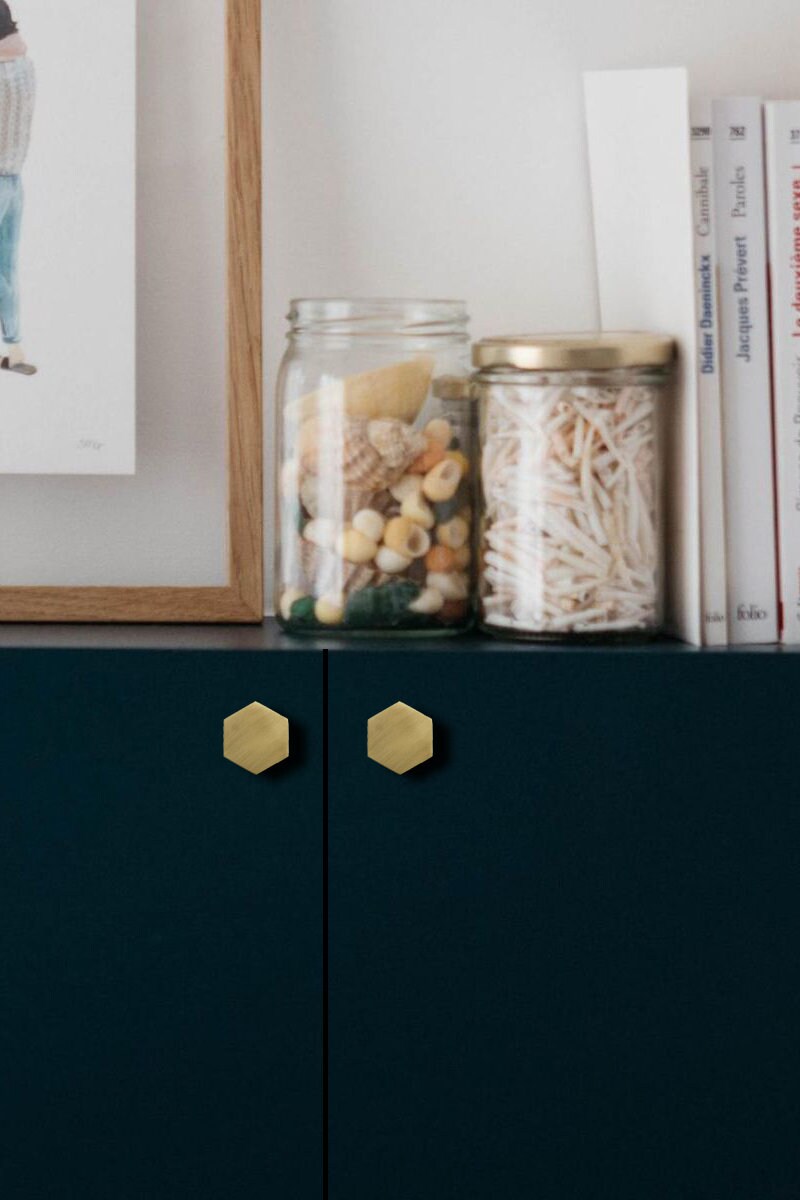 Solid Brass Hexagon Cabinet Knobs Kitchen Knobs Gold Drawer | Etsy