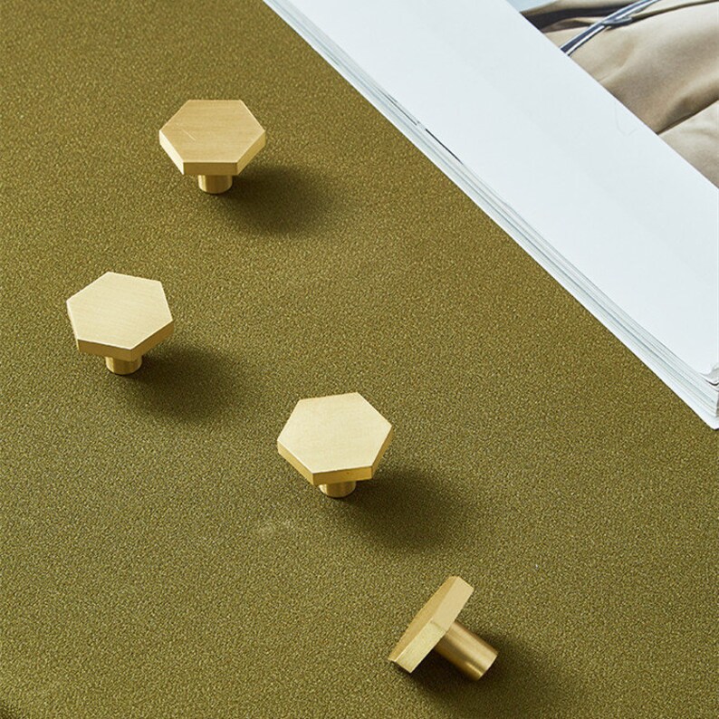 Solid Brass Hexagon Cabinet Knobs Kitchen Knobs Gold Drawer | Etsy