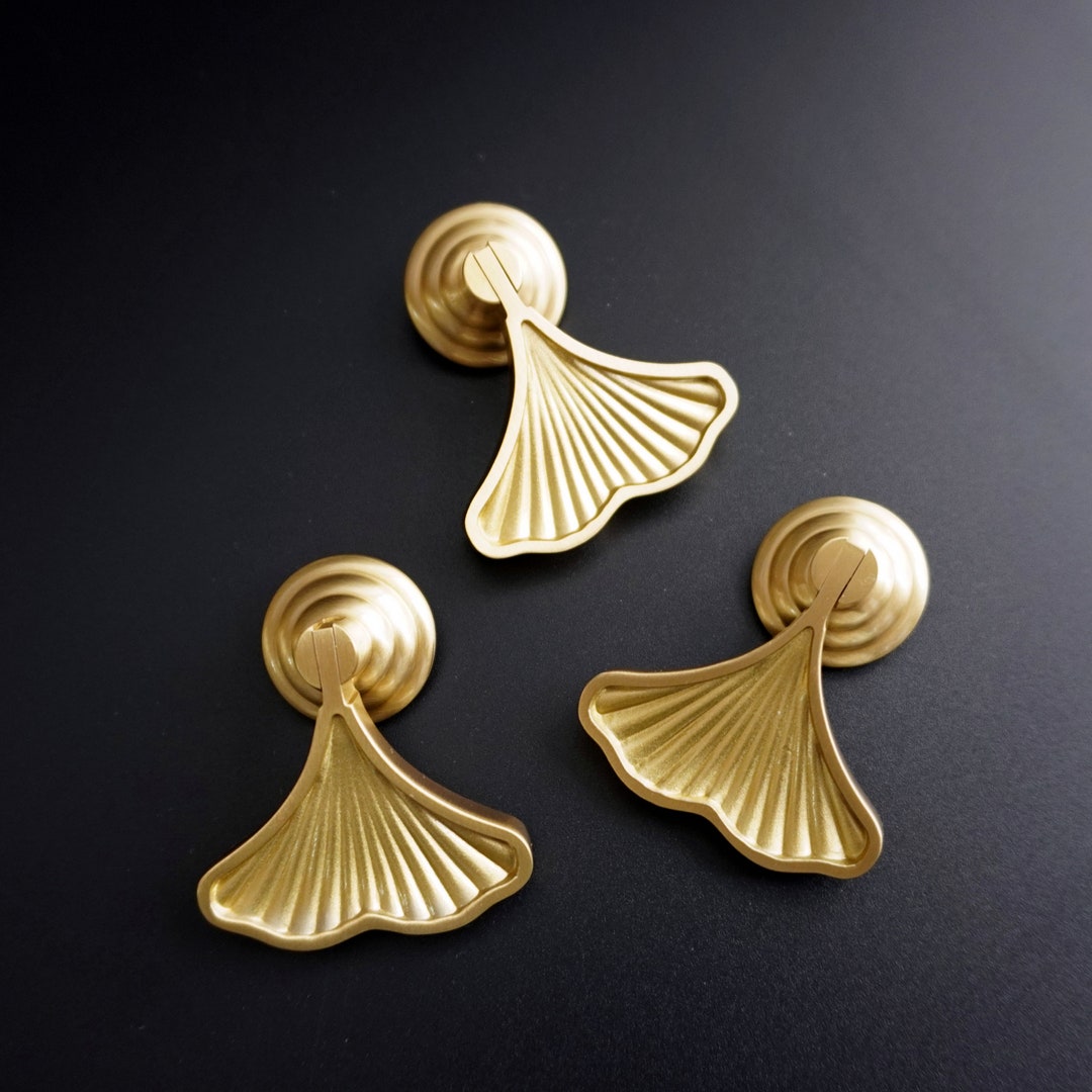 Ginkgo Leaf Cabinet Knobs,solid Brass Ginkgo Pulls,gold Drawer Knobs,fan Knob,light Luxury Brass ...