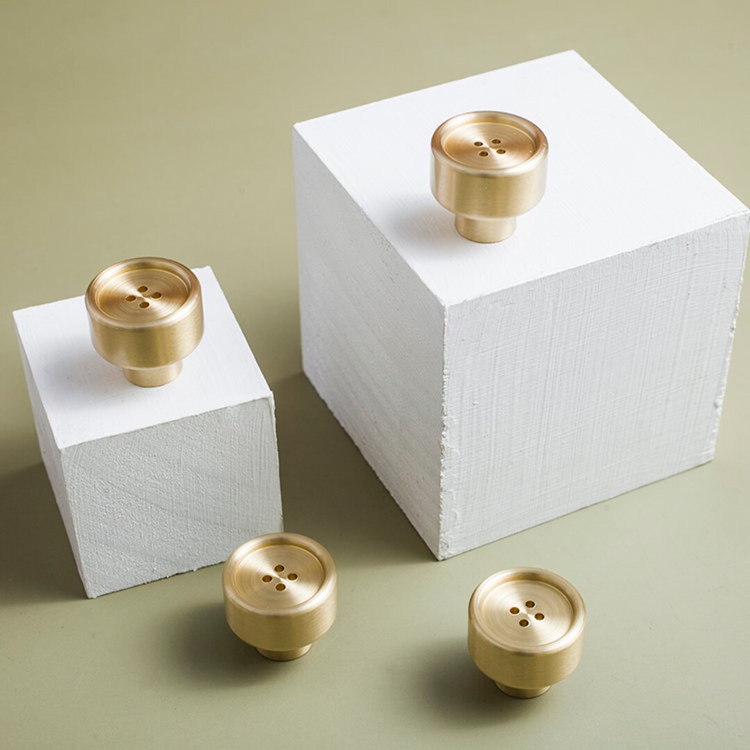Clothes Buttons Solid Brass Cabinet Knob, Kitchen Knobs, Gold Drawer ...