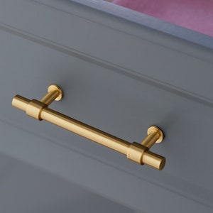 Grooved T-bar Solid Brass Cabinet Handles,cylindrical Pulls, Brass Door ...