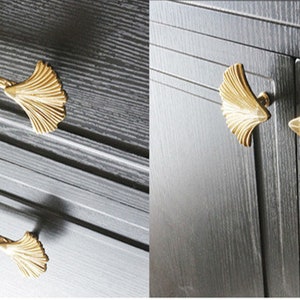 Ginkgo Leaf T Bar Solid Brass Handles,plant Brass Knobs, Drawer Pulls, Leaf Textured Knob, Gold ...