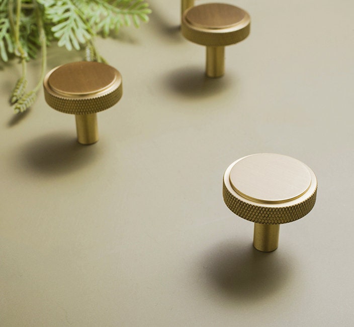 Knurled Solid Brass Handlesknurled Brass Knobsgold Drawer - Etsy