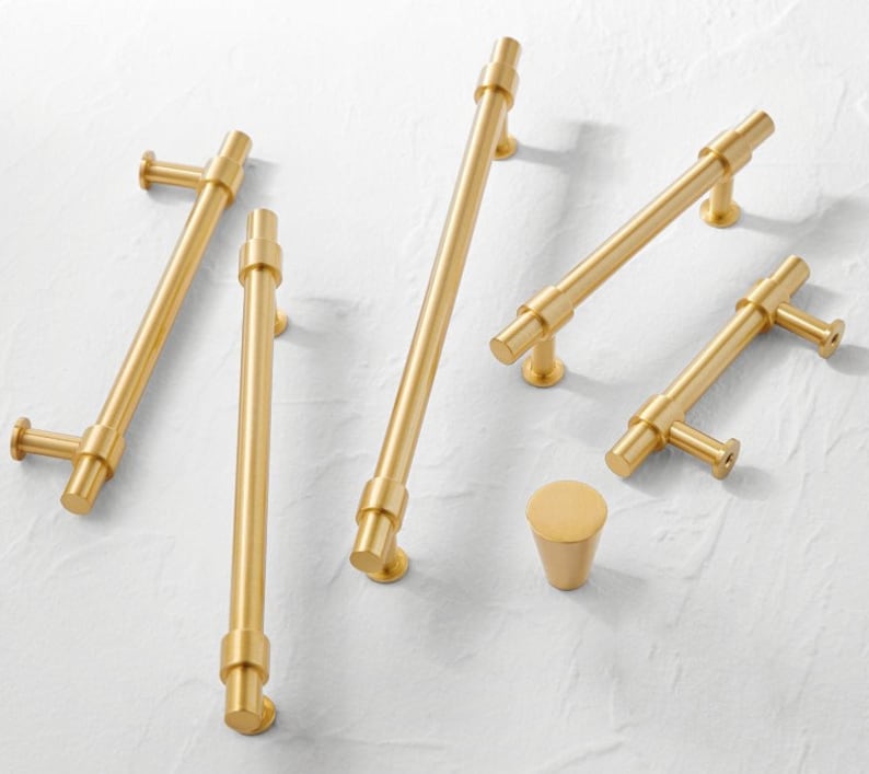 Grooved T-bar Solid Brass Cabinet Handlescylindrical Pulls - Etsy