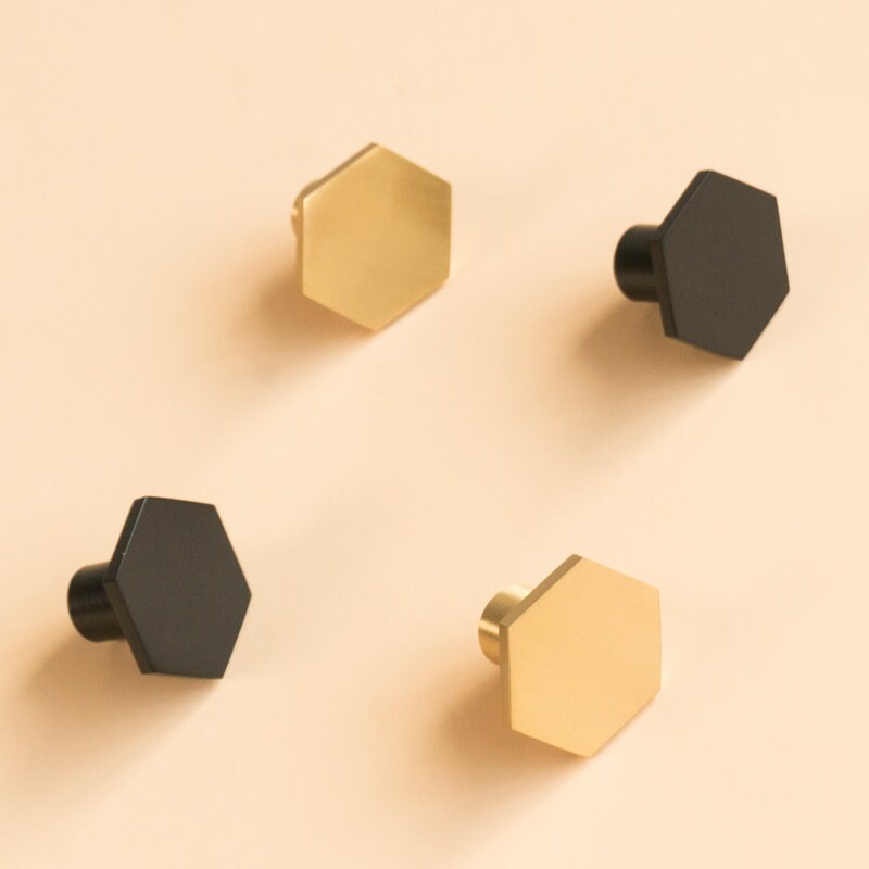 Solid Brass Hexagon Cabinet Knobs Kitchen Knobs Gold Drawer | Etsy