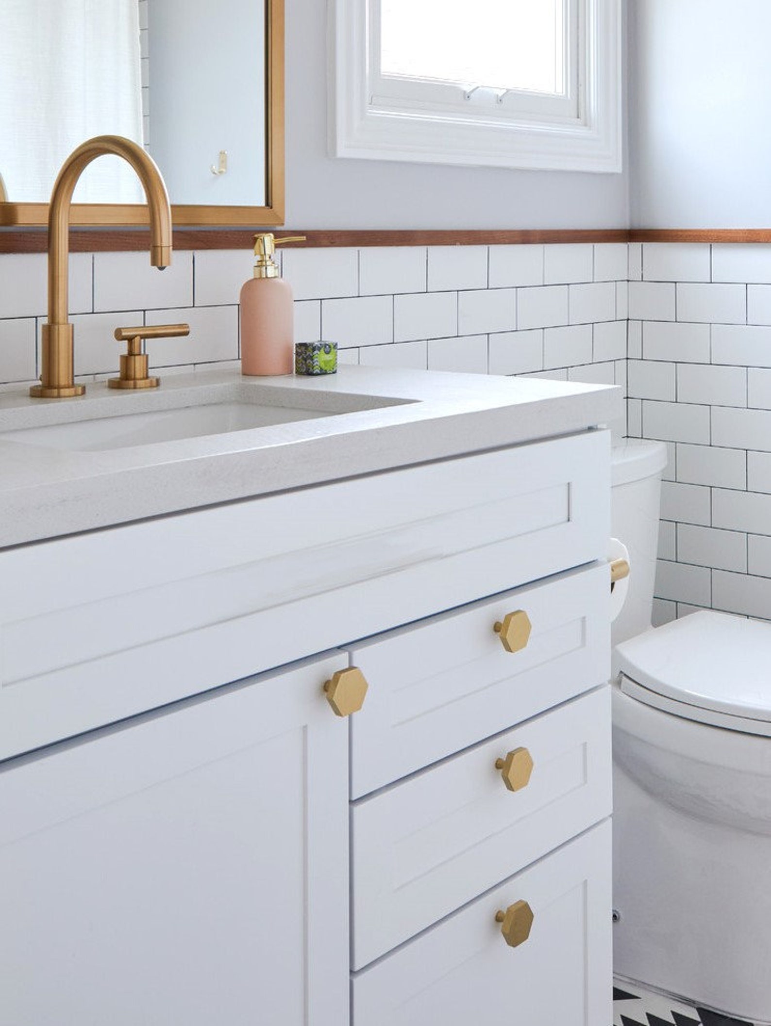 Solid Brass Hexagon Cabinet Knobs Kitchen Knobs Gold Drawer | Etsy