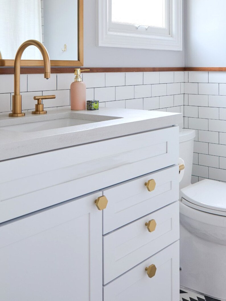 Solid Brass Hexagon Cabinet Knobs Kitchen Knobs Gold Drawer | Etsy