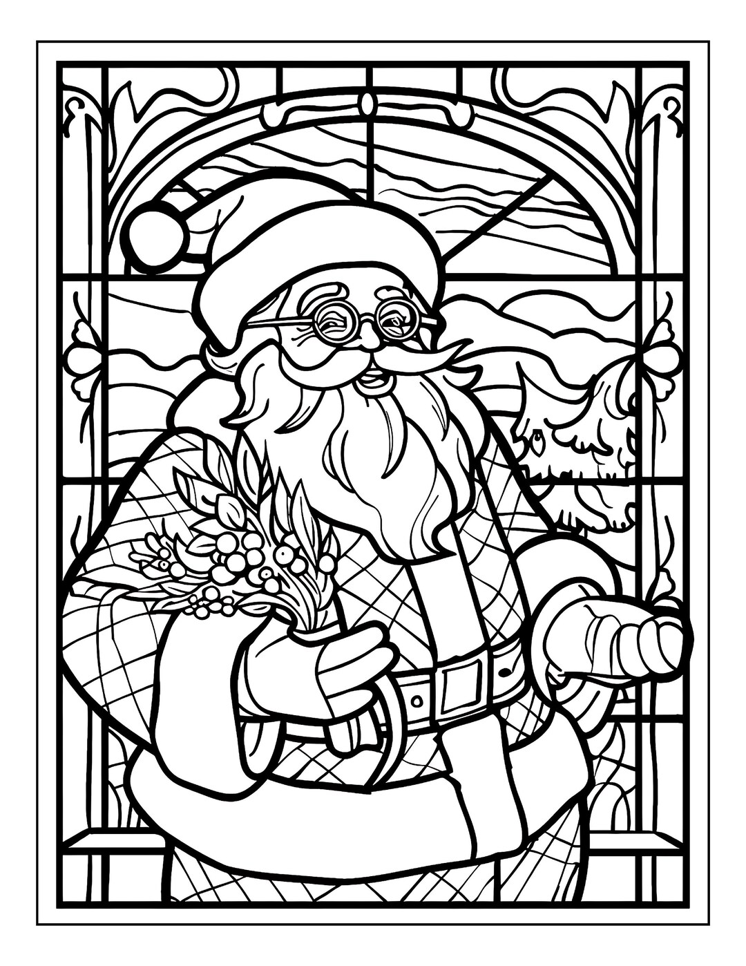 Stained Glass Santa 86-90 Kids, Teens & Adults Coloring Pages 5 8x11 - Etsy