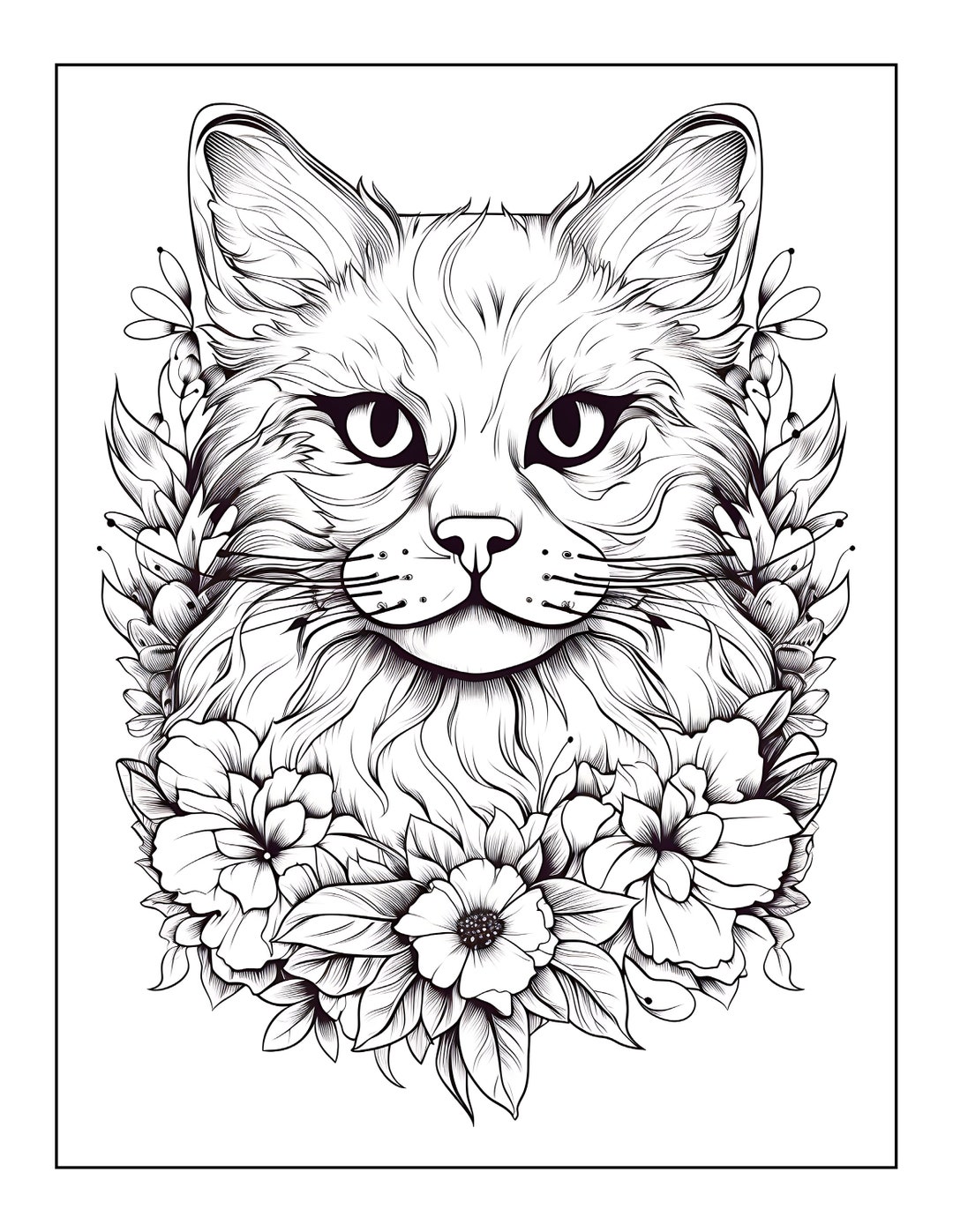Cats & Flowers Series 51-55 Coloring Pages 8x11 - Etsy