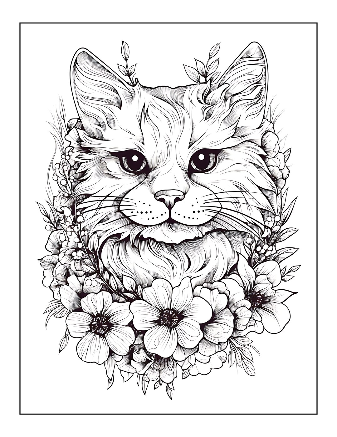 Cats & Flowers Series 81-85 Coloring Pages 8x11 - Etsy