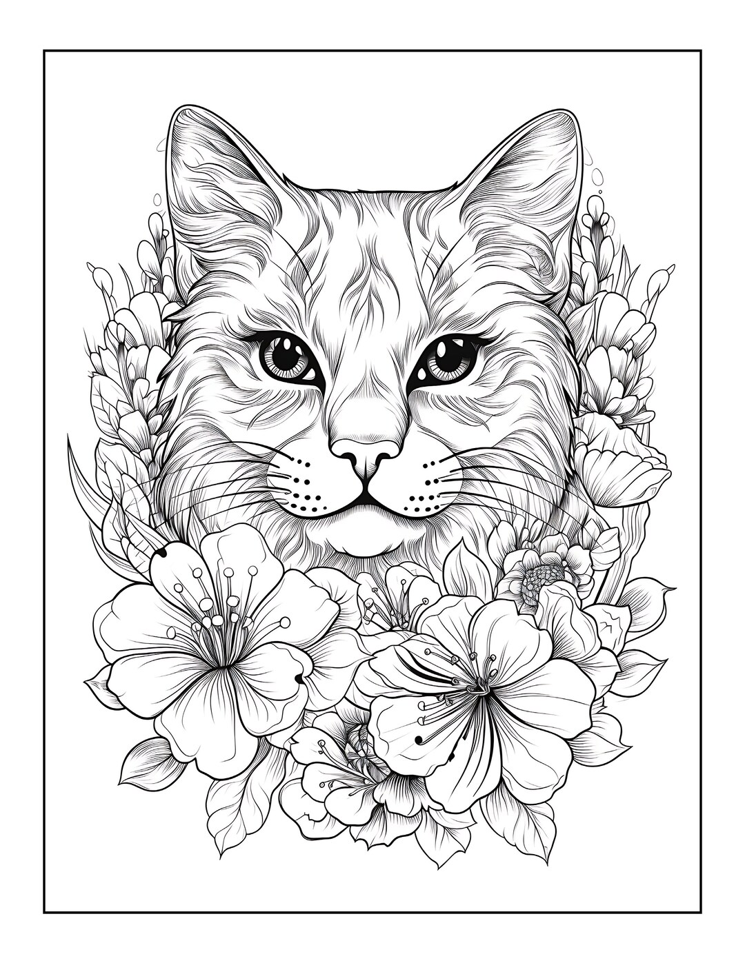 Cats & Flowers Series 1-5 Coloring Pages 8x11 - Etsy