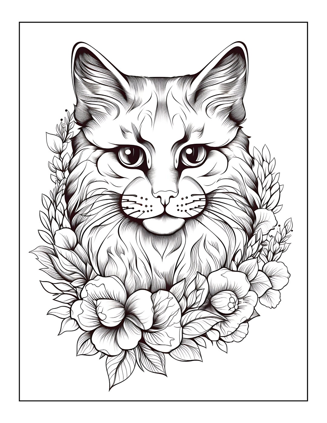 Cats & Flowers Series 41-45 Coloring Pages 8x11 - Etsy