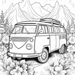 VW Micro Bus Camping Adventures Series 56-60 Coloring Pages 8x11 - Etsy