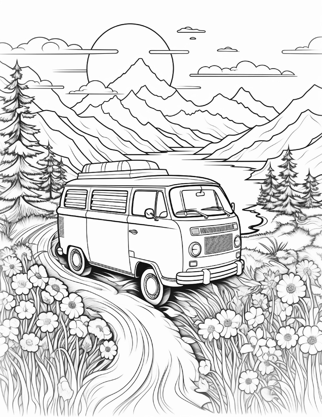 VW Micro Bus Camping Adventures Series 61-65 Coloring Pages 8x11 - Etsy