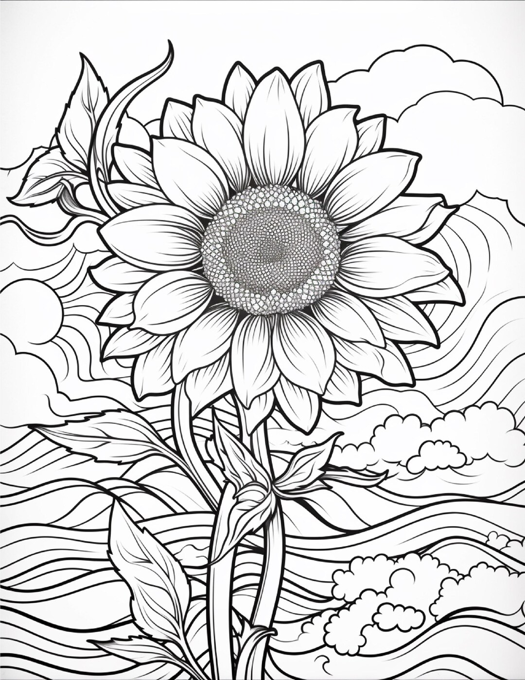 Sunflowers 6-10 Adult Coloring Pages 8x11 - Etsy