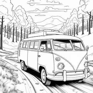 VW Micro Bus Camping Adventures Series 56-60 Coloring Pages 8x11 - Etsy
