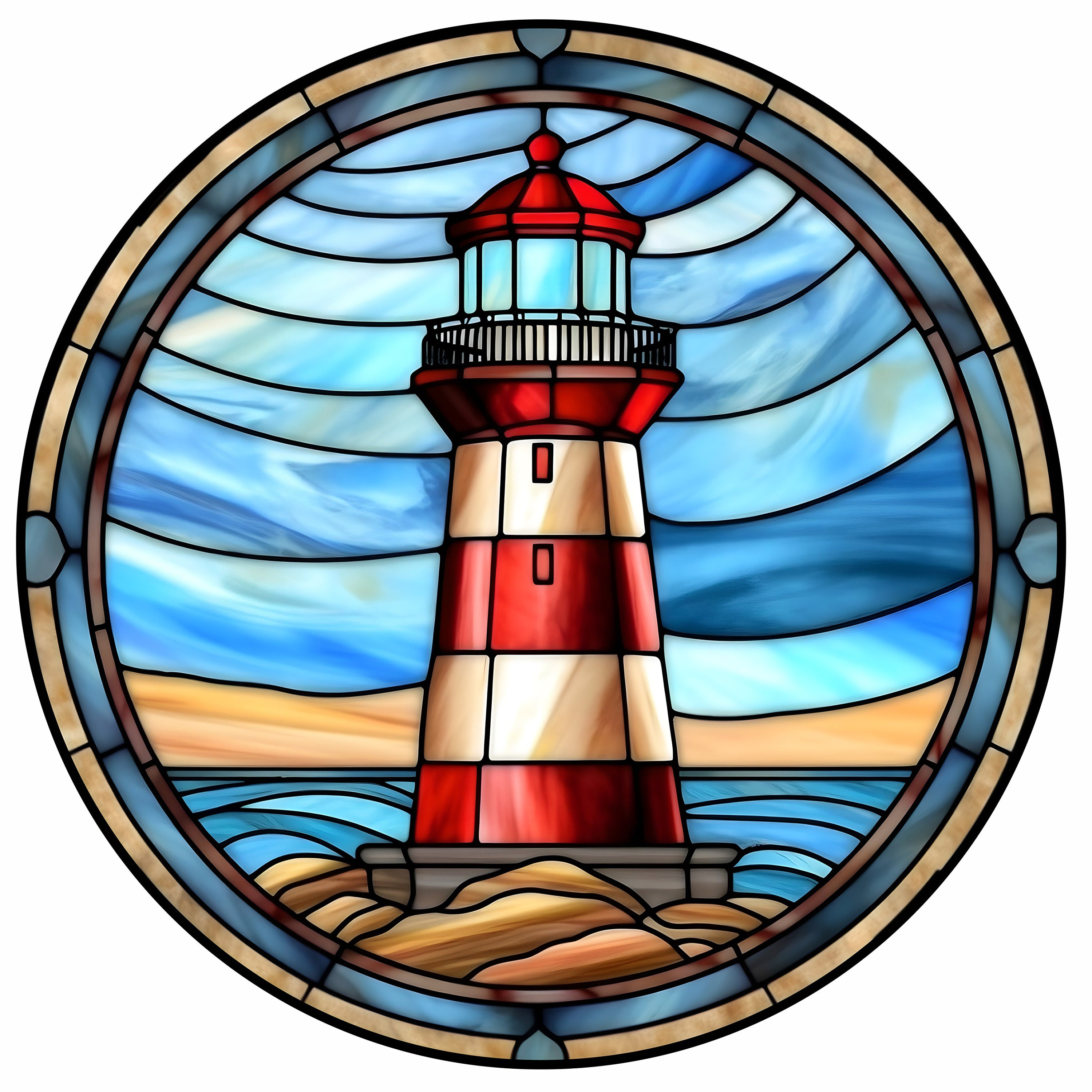 Lighthouse 3 Stained Glass graphic Simulated 10 Round - Etsy