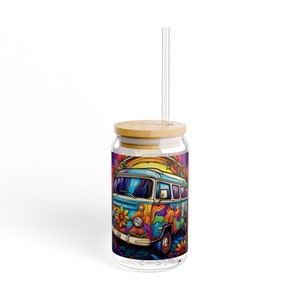 VW Bus Camping 2 Stained Glass Sipper Glass, 16oz - Etsy