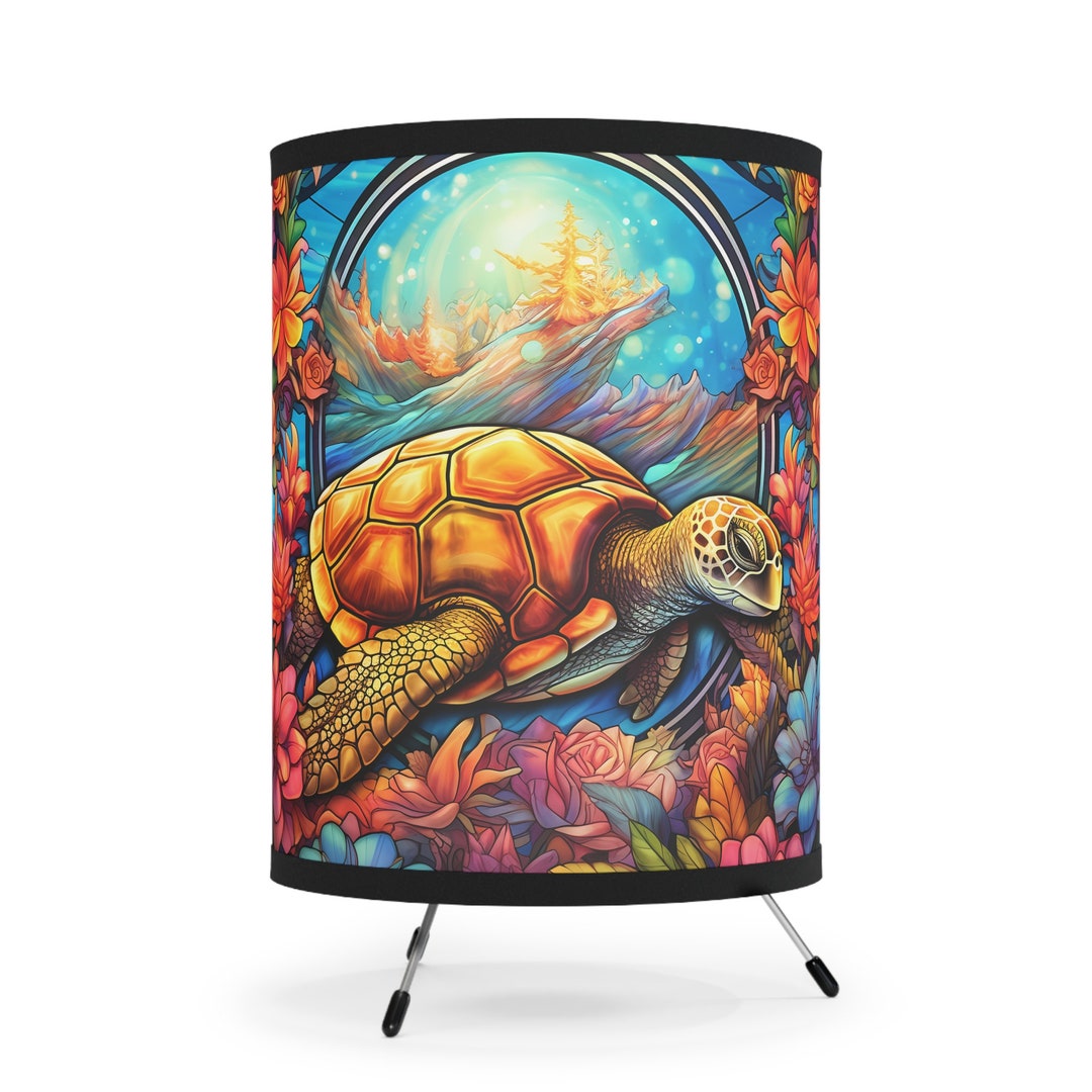 Sea Turtles Stained Glass Series 3 Tripod Lamp With High-res Printed ...