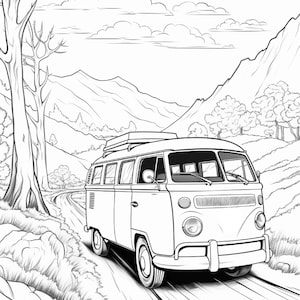 VW Micro Bus Camping Adventures Series 46-50 Coloring Pages 8x11 - Etsy