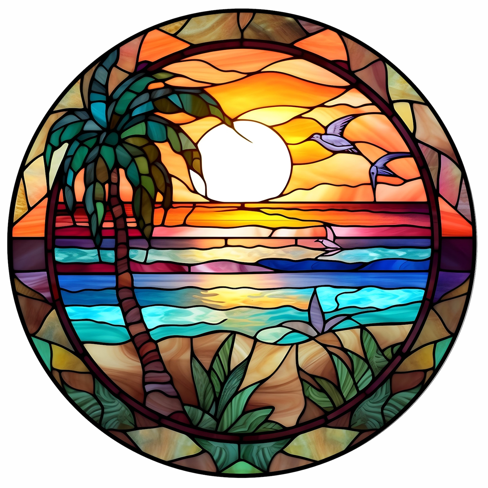 Tropical Sunset 5 Stained Glass graphic Simulated 10 - Etsy
