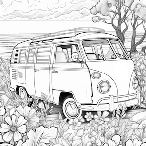VW Micro Bus Camping Adventures Series 56-60 Coloring Pages 8x11 - Etsy