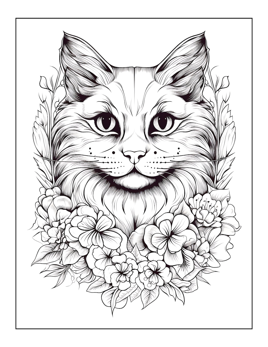 Cats & Flowers Series 61-65 Coloring Pages 8x11 - Etsy