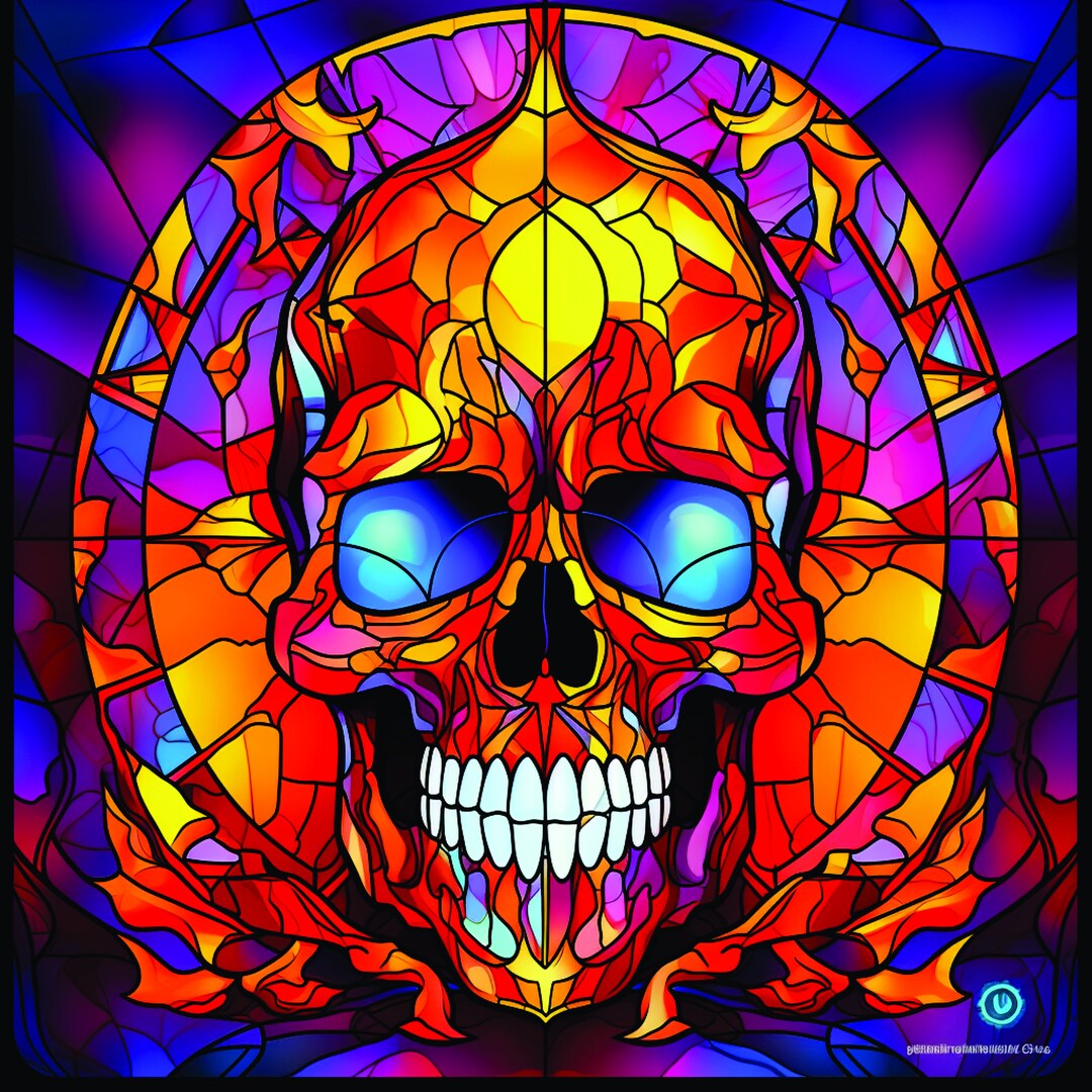 Stained Glass graphic Simulated Firey Skull 2 12 X - Etsy
