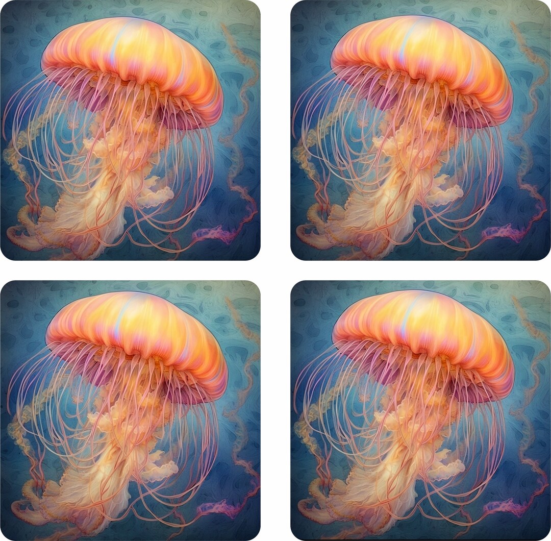 Jellyfish 7 on Neoprene Coasters set of 4 - Etsy