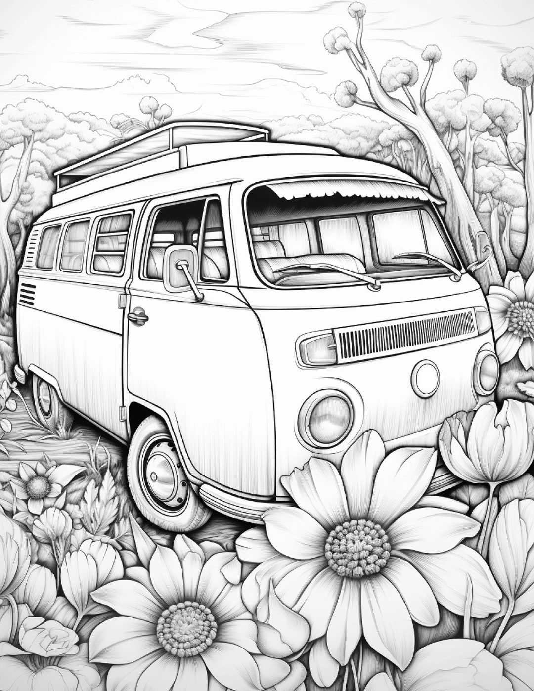 VW Micro Bus Camping Adventures Series 46-50 Coloring Pages 8x11 - Etsy